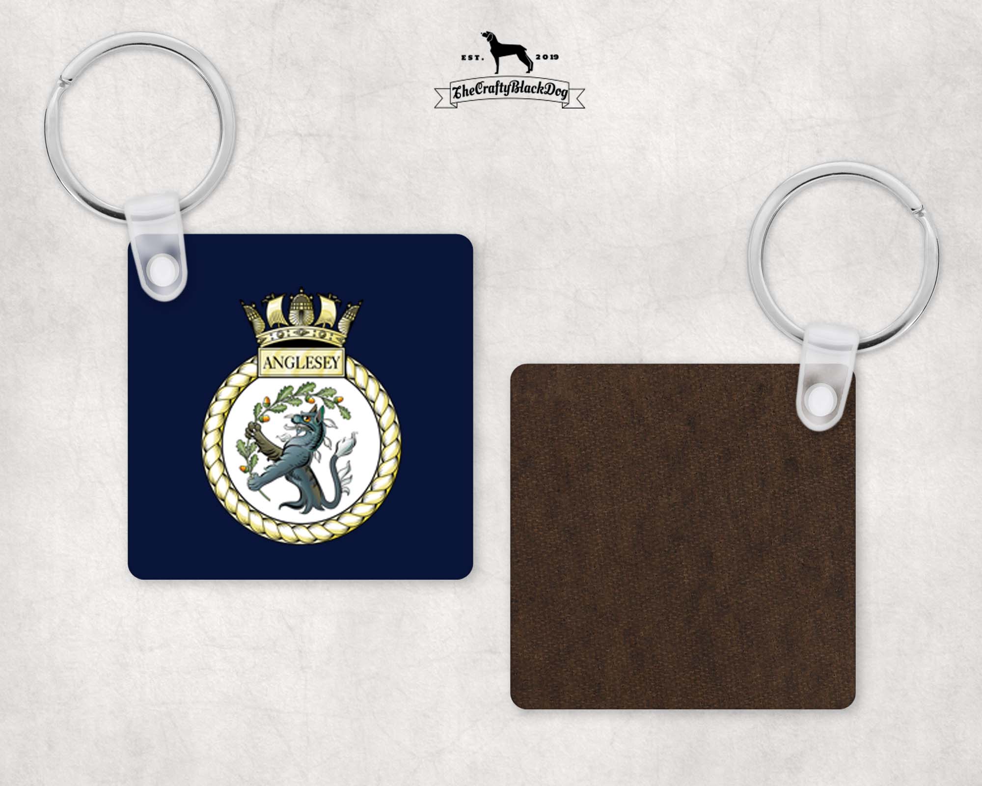 HMS Anglesey - Square Key Ring – The Crafty Black Dog