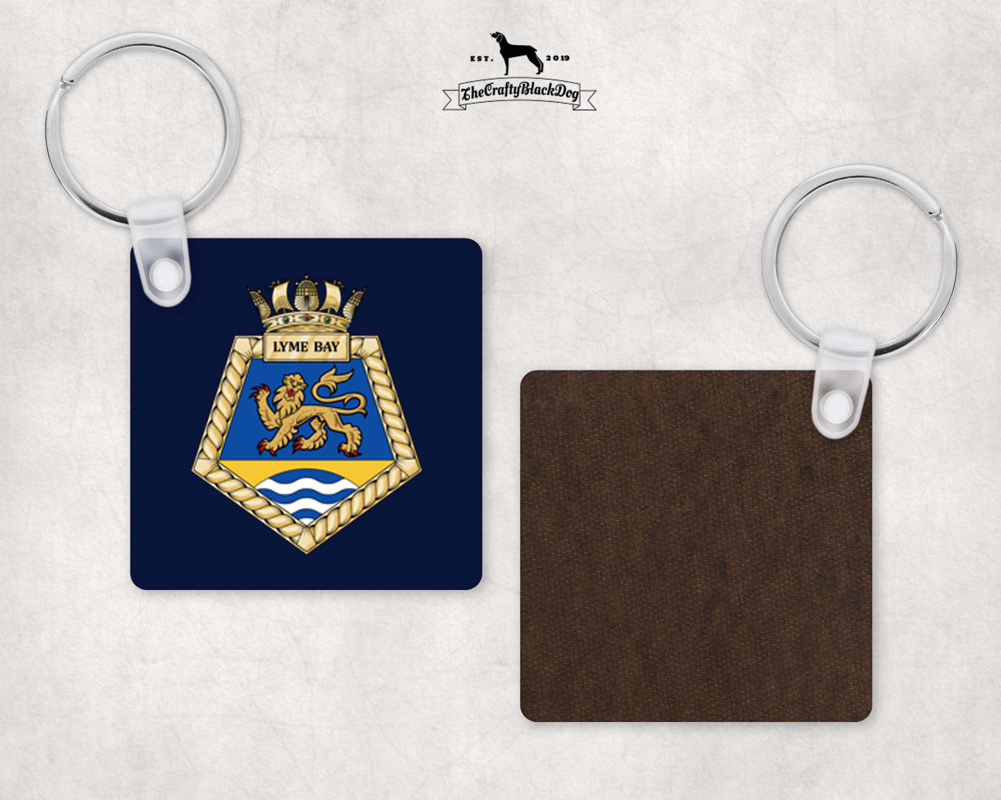 RFA Lyme Bay - Square Key Ring – The Crafty Black Dog