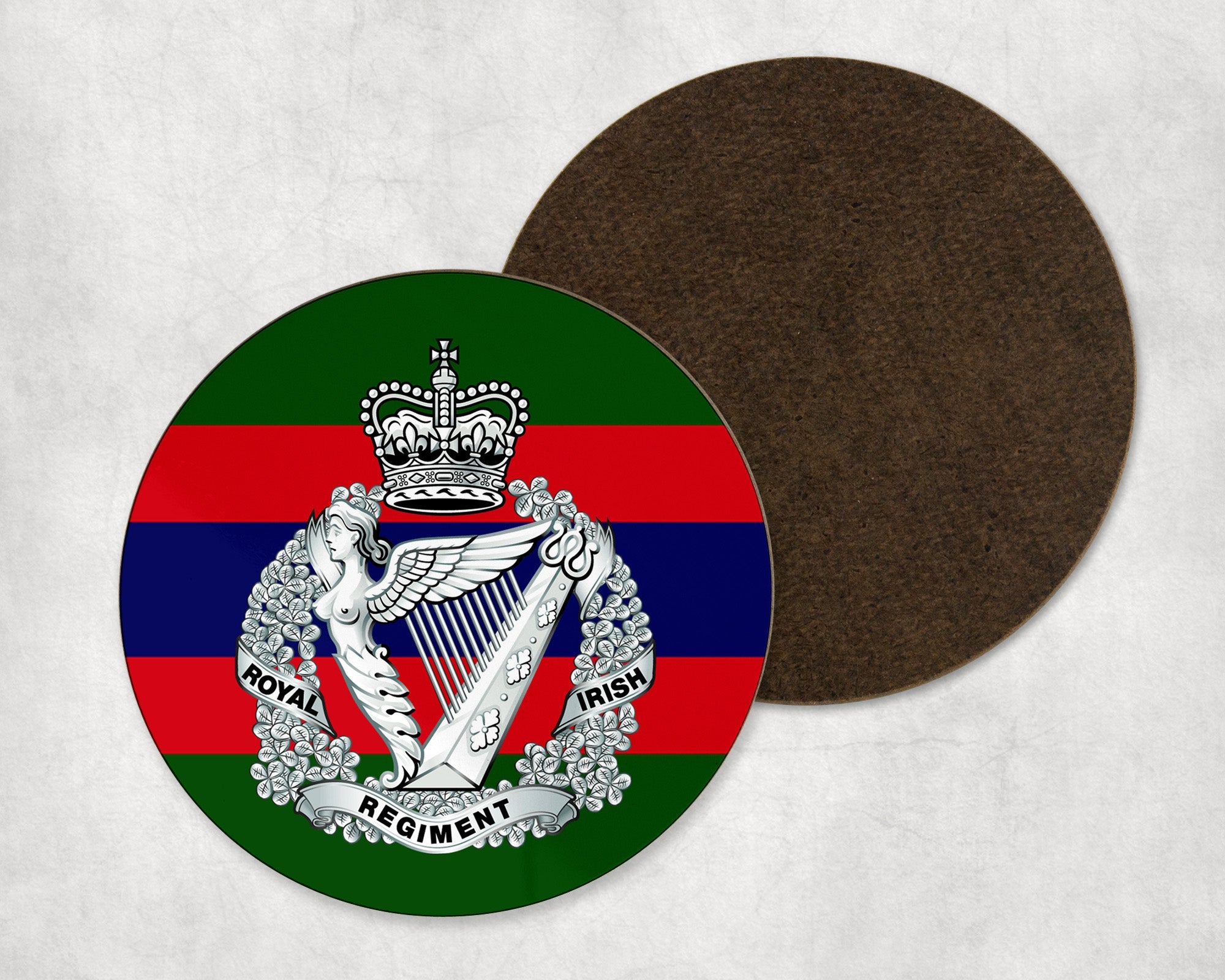 Royal Irish Regiment Crest - Round Coaster Set – The Crafty Black Dog